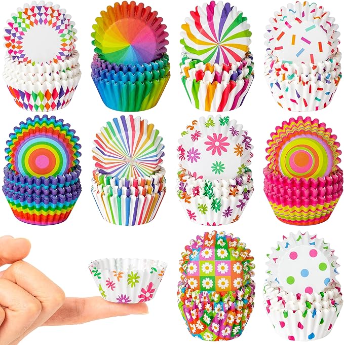 Amazon.com: COcnny Rainbow Mini Cupcake Liners - 600pcs Colorful Baking ...