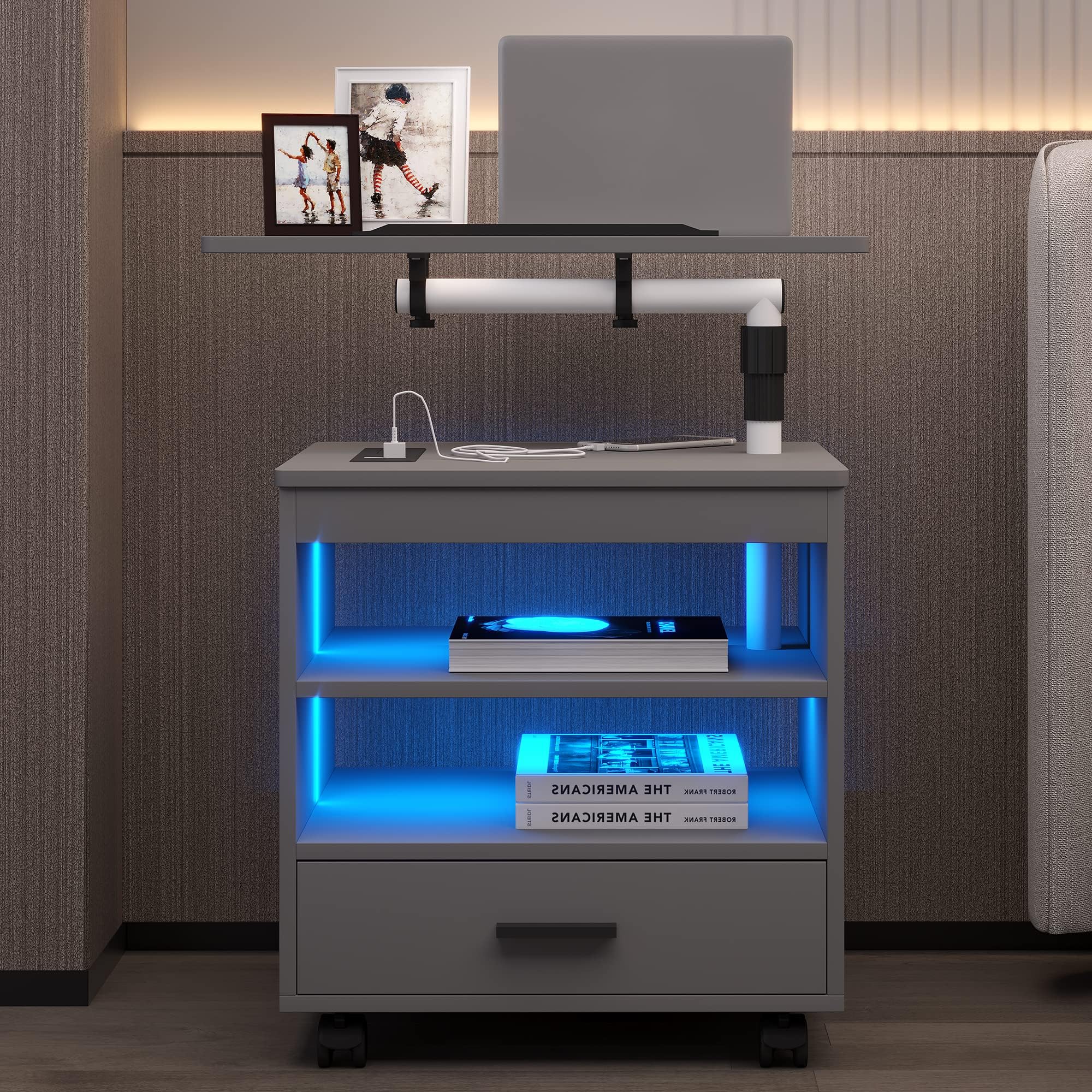 dnbss LED Nightstand with Charging Station & Sockets, Smart Bedside ...