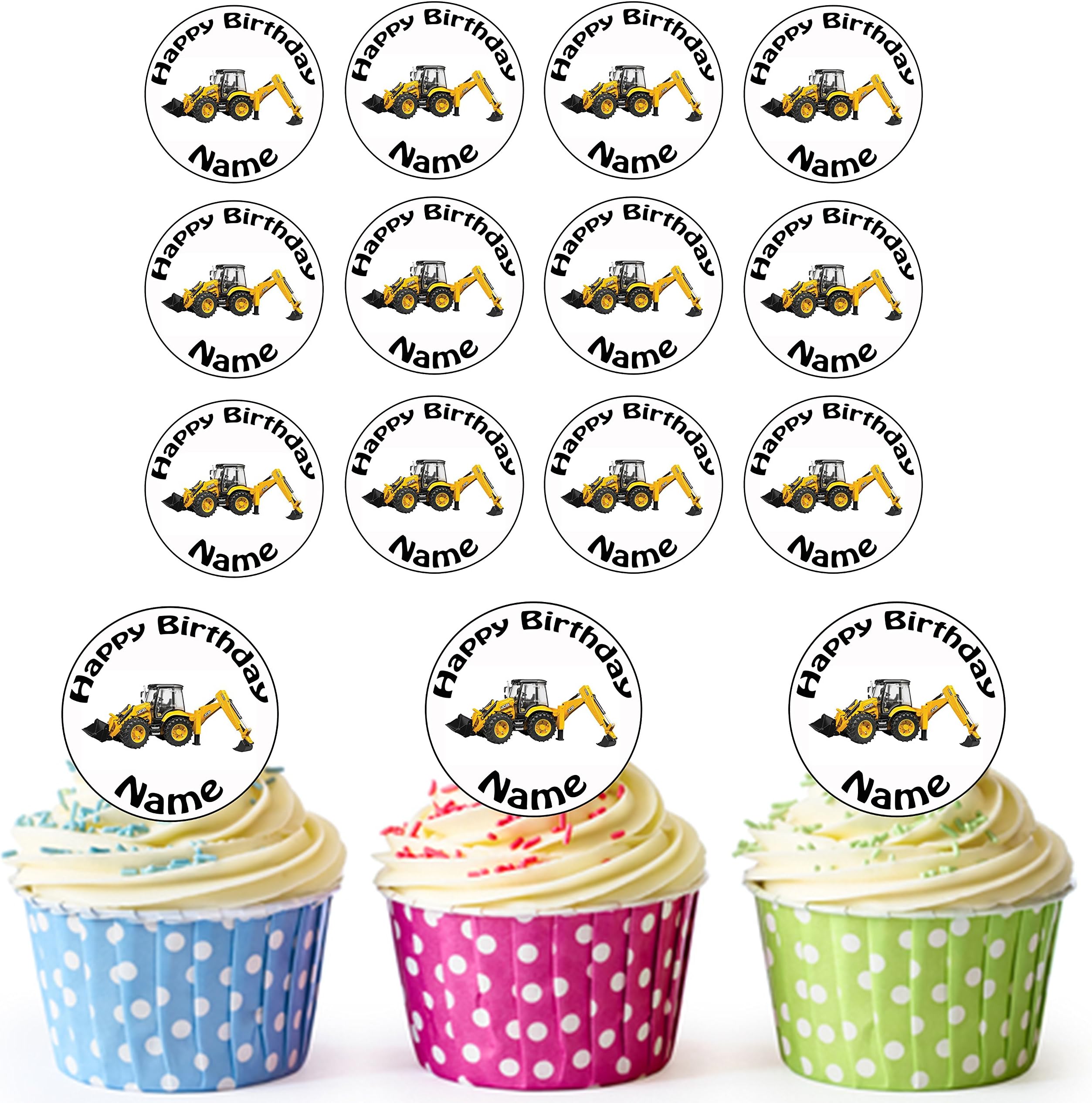 AK Giftshop Loader Digger 24 Personalised Edible Cupcake Toppers ...