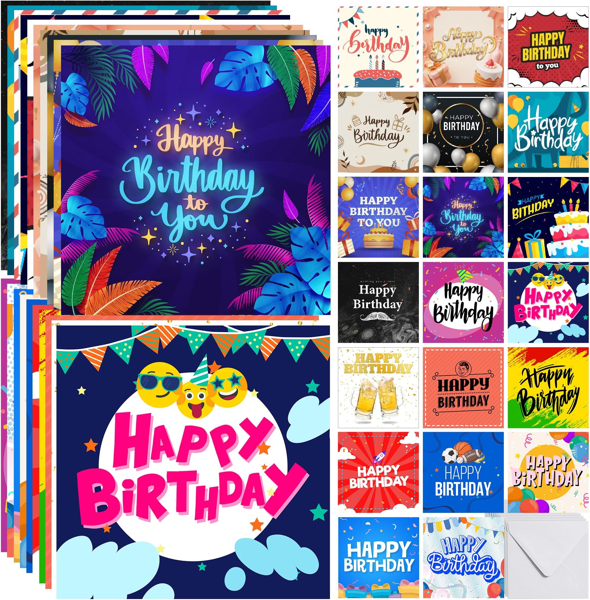 20pk Birthday Cards for Men Multipack with 20pcs Envelopes | 15 x 15cm ...