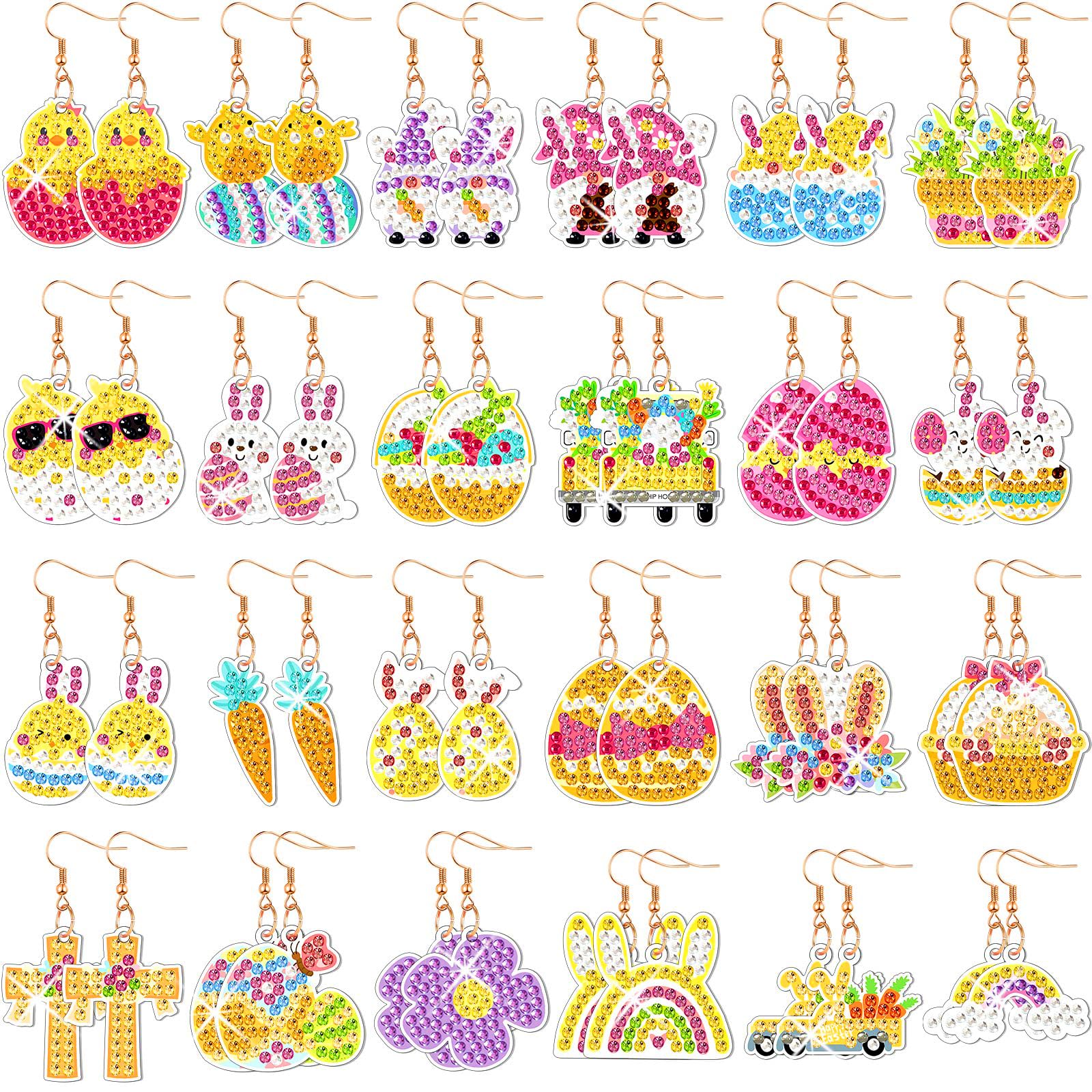 Siifert 24 Pairs Easter Diamond Painting Earrings DIY Bunny Diamond Art ...