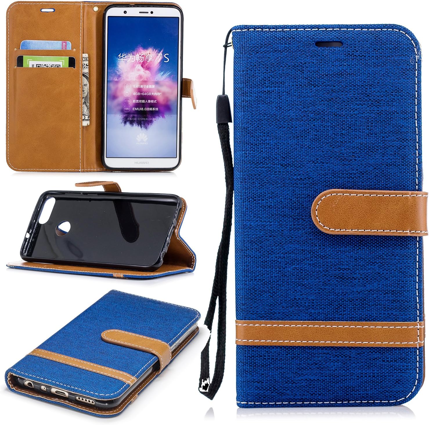 Huawei P Smart Phone Case, Premium Soft PU Leather + Denim Notebook ...