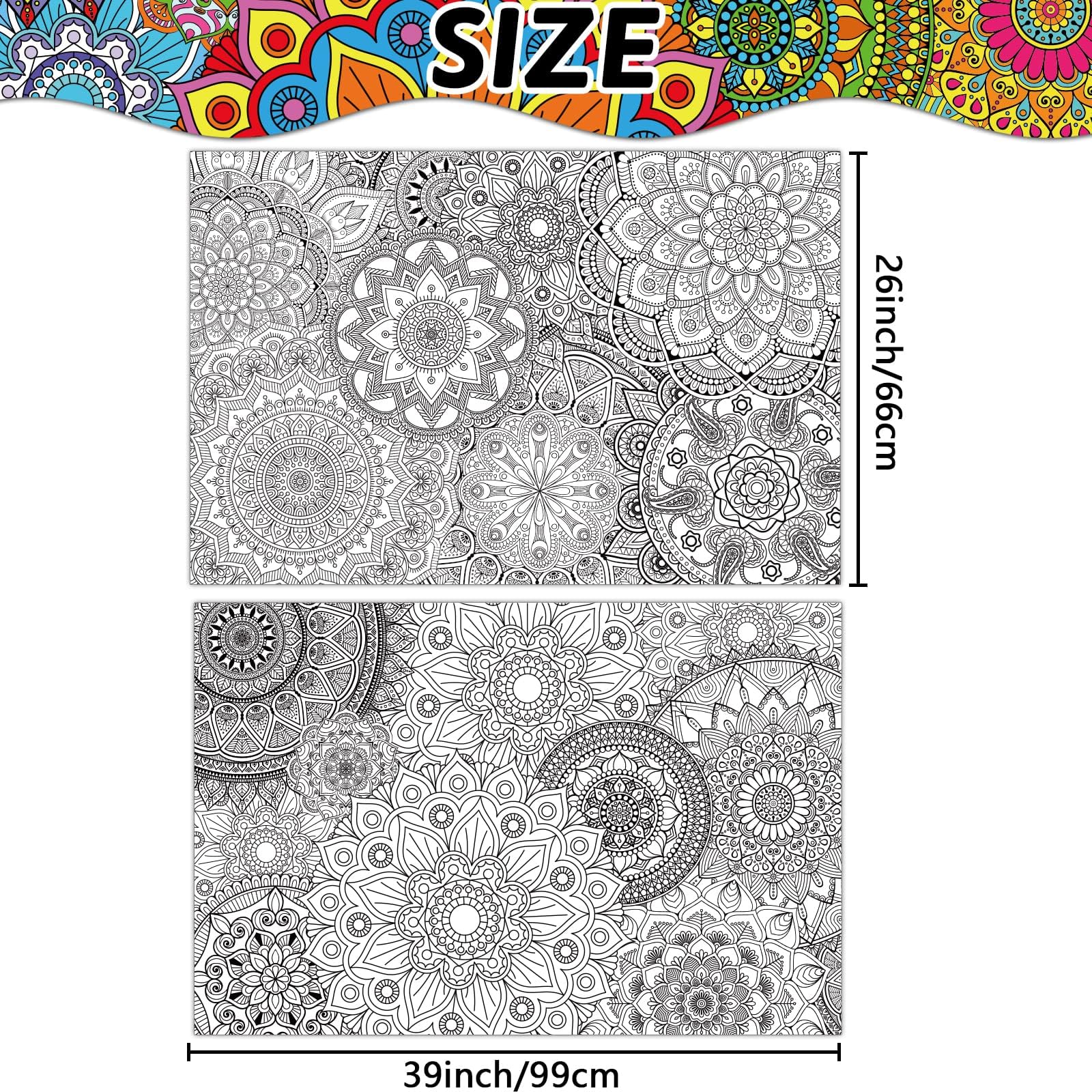 Snapklik.com : 2 Pack Giant Mandala Coloring Posters 39" X 26" Jumbo ...