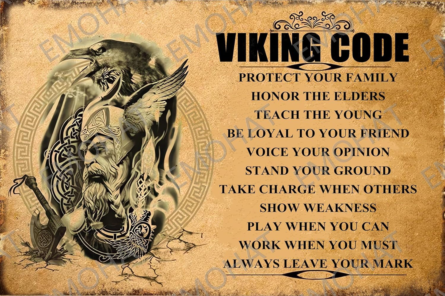 Amazon.com: EMOHAT Metal Vintage Iron Poster Viking Tin Sign Viking Code Decoration Art For Home ...