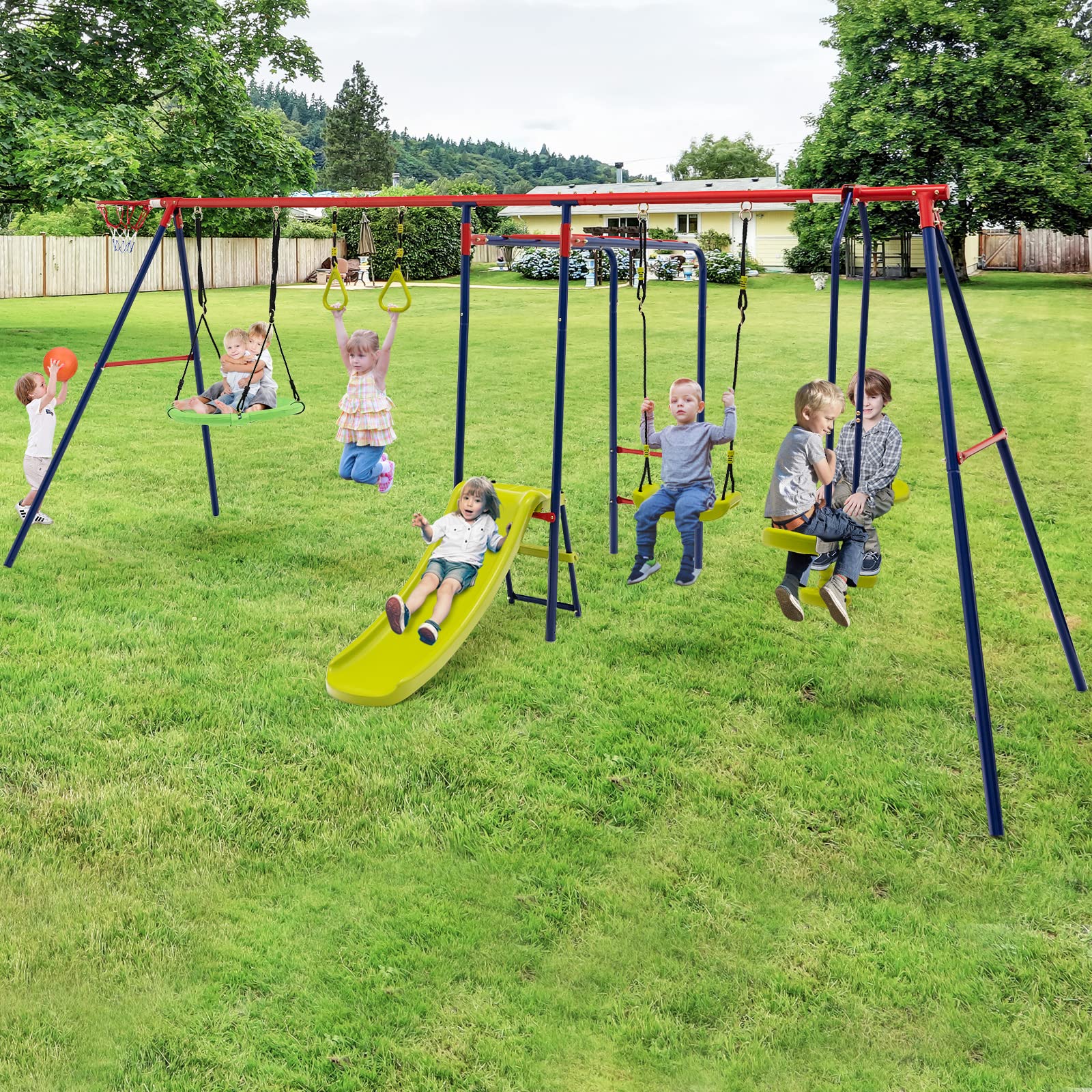 Snapklik.com : OLAKIDS Swing Sets For Backyard, 7 In 1 Outdoor 660LBS A ...