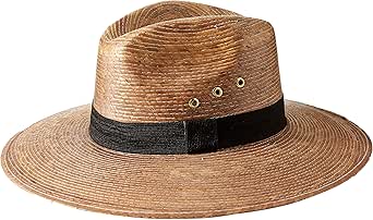 MEXIMART Mexican Palm Leaf Straw Indiana Wide Brim Hat, Dark Tan w ...