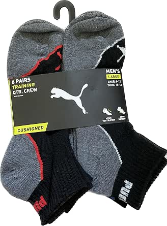Amazon.com: PUMA 6 PAIRS QUARTER CREW MEN LARGE SOCKS SHOE 8-12 SOCK 10 ...