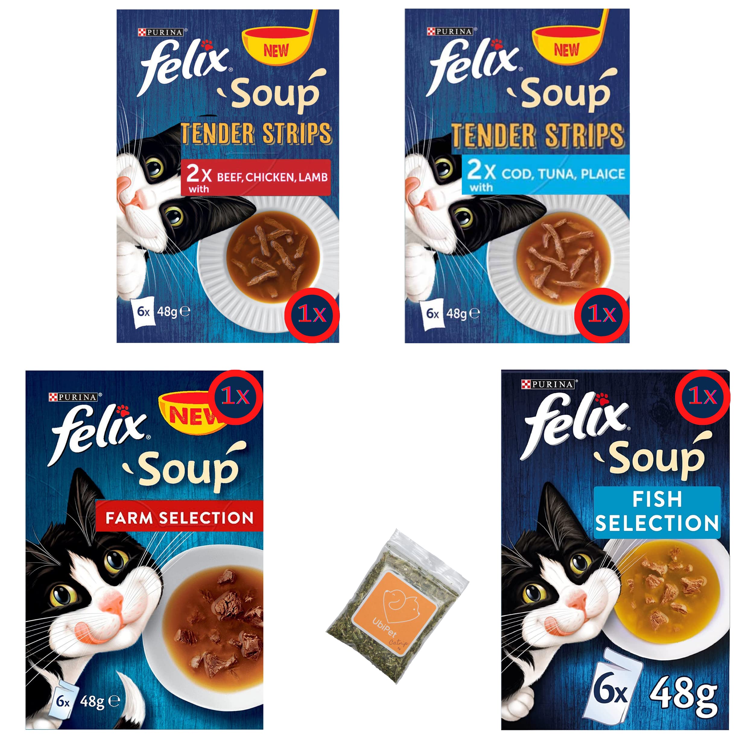 Cat Soup Bundle with Felix Pack of 4 (24 Pouches)-Tenter Strips and ...