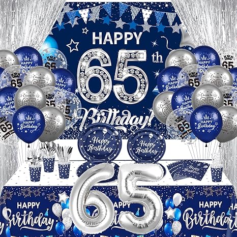 Amazon.com: 65th Birthday Decorations for Men and Women, 131 PCS Navy ...