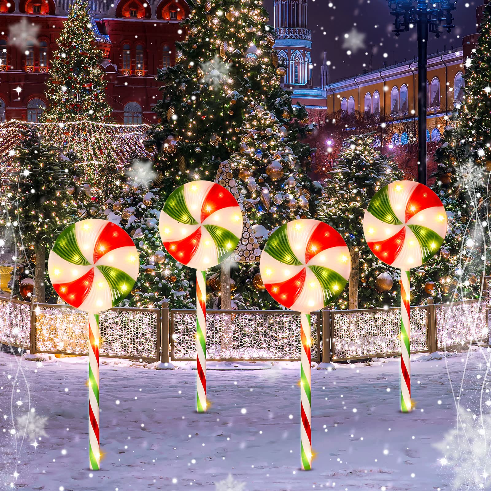 4 Pack Christmas Lollipop Pathway Lights Candy Cane Peppermint ...