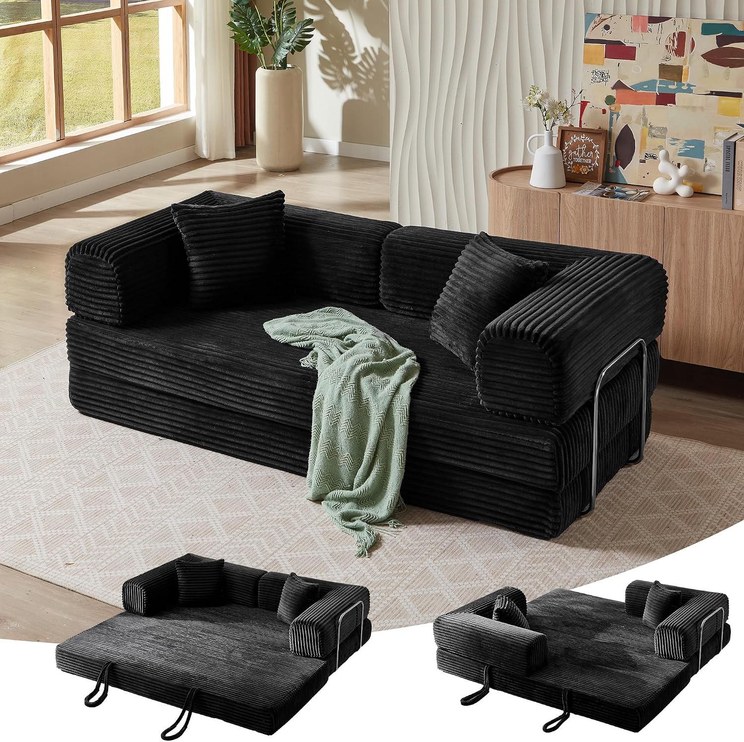 Amazon.com: 81 Inch Convertible Folding Sofa Bed,Fold Out Floor Sofa ...
