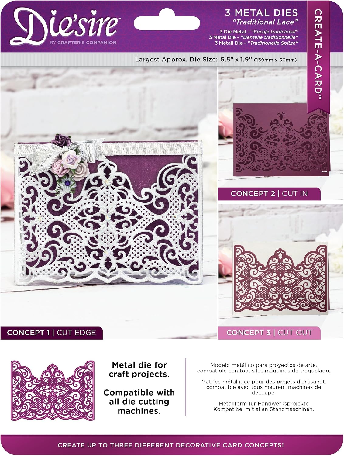 Amazon.com: Die'Sire Create-a-Card Cut on Edge Dies-Traditional Lace ...