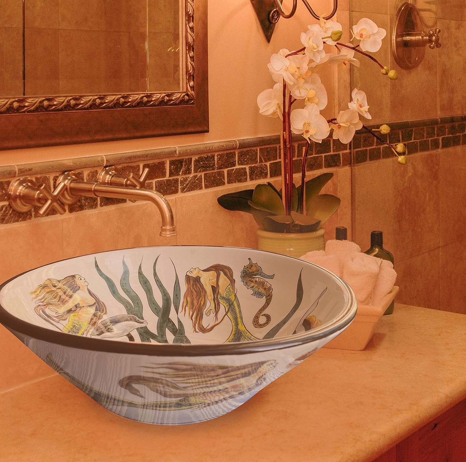 Amazon.com: Bathroom Countertop Mermaid V Shaped Basin, Ceramic Unique ...