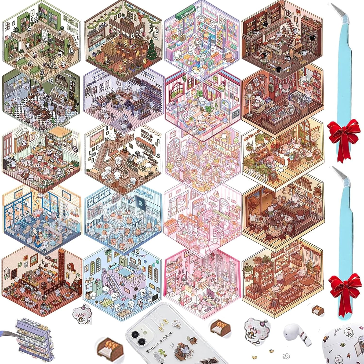 Amazon.com: 20 Sets DIY 3D House Stickers, Fun Make Your Own Mini Room ...