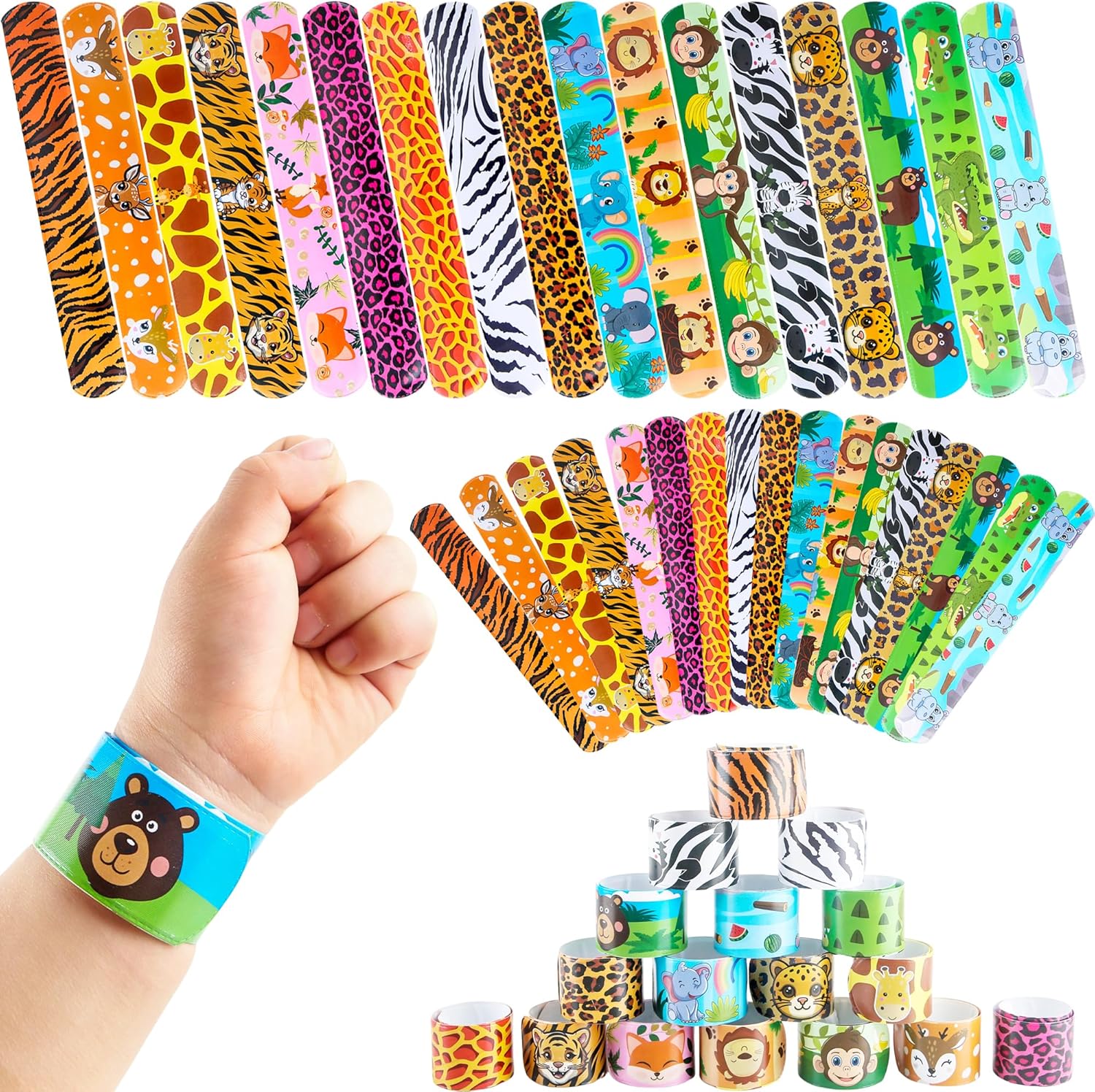 Amazon.com: Rcanedny 51 Pcs Animal Print Wristband Jungle Safari Wild ...