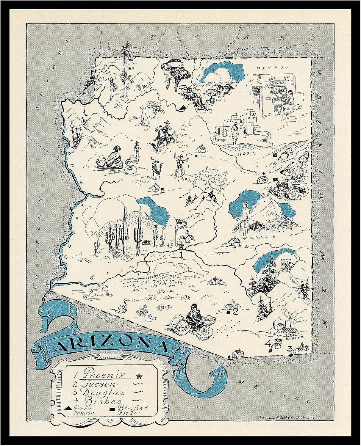 Amazon.com: Poster Master Vintage Map Poster - Retro Arizona Map Print ...
