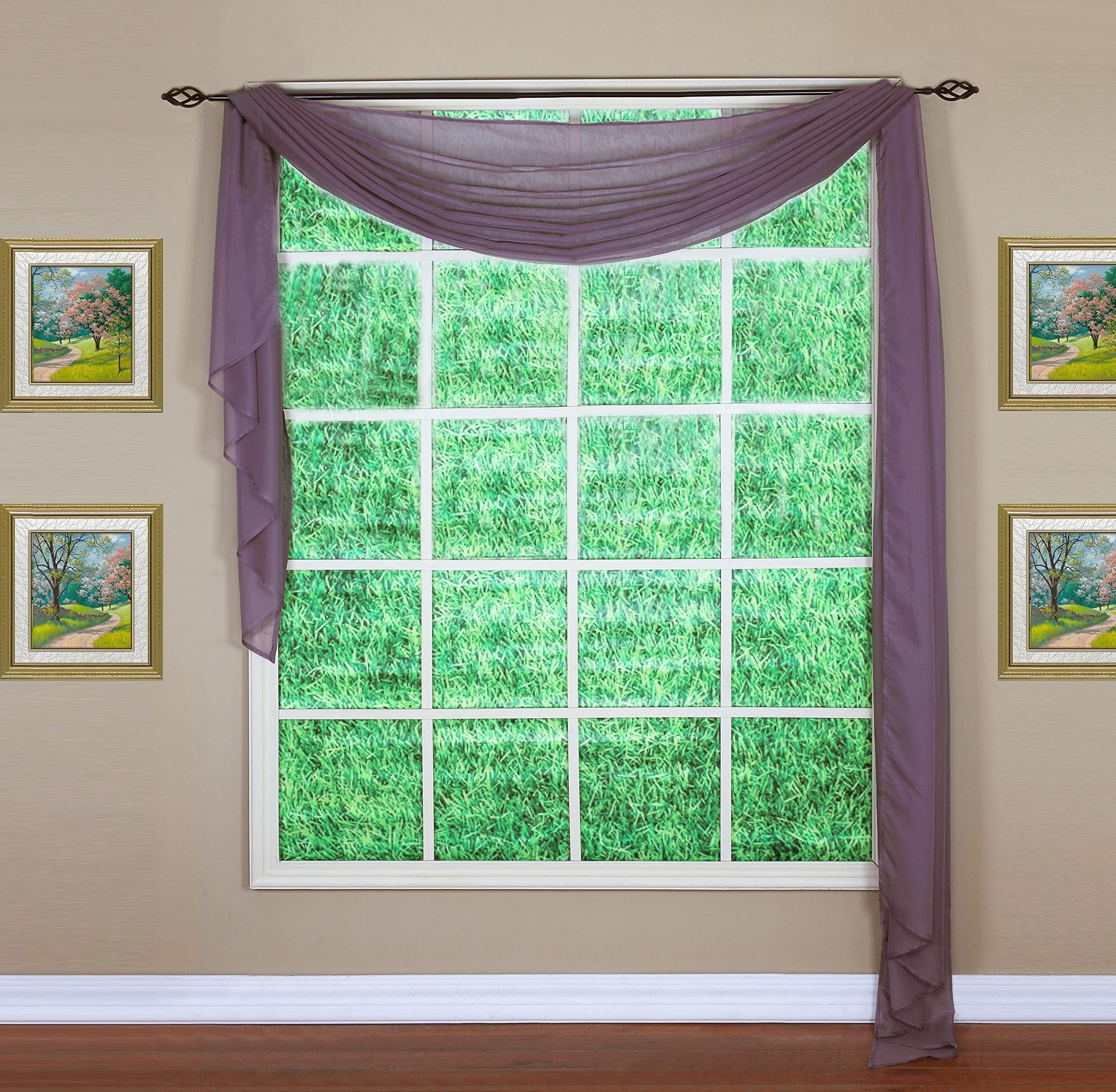 Amazon.com: DONREN Lavender Purple Luxury Semi Sheer Window Scarf for ...