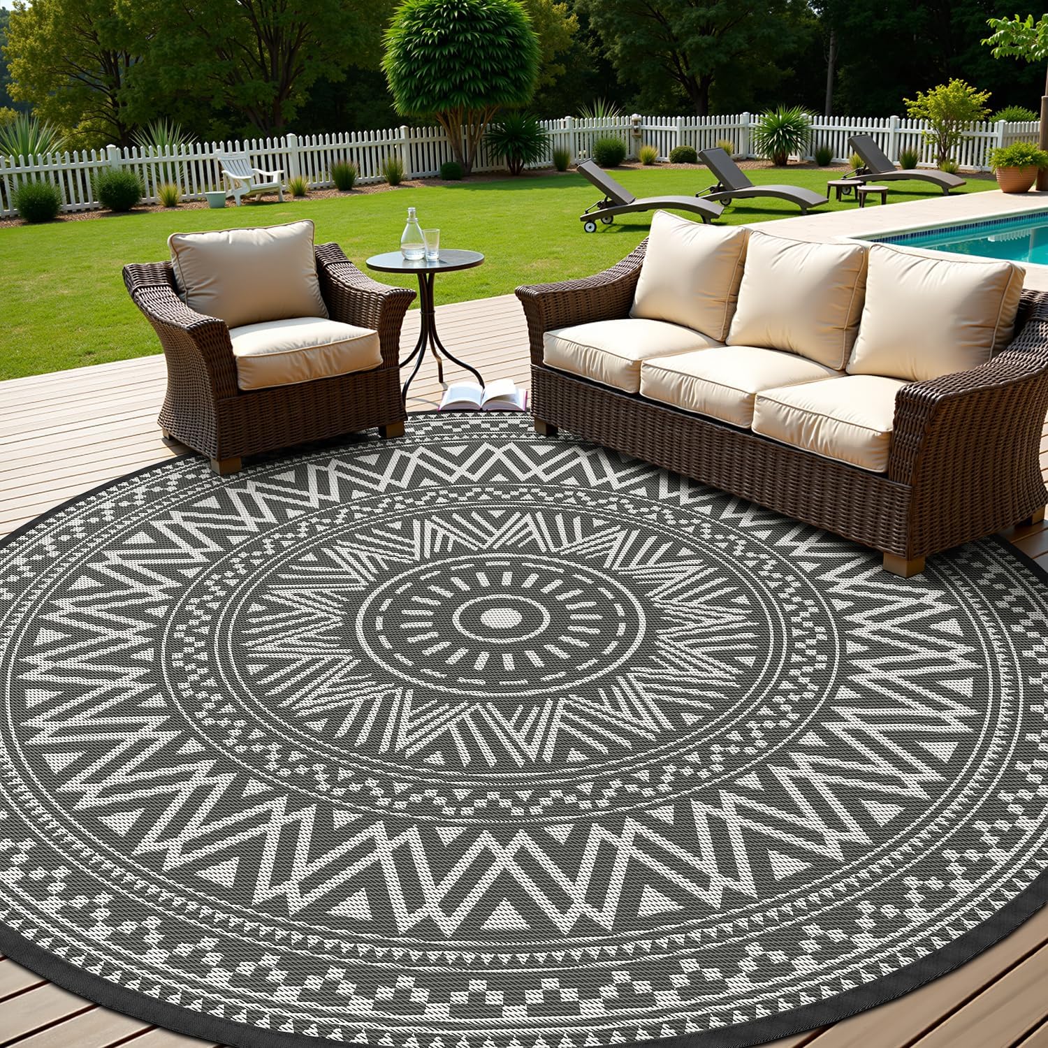 Round Outdoor Rug 8x8 ft Waterproof Outdoor Carpet-Patio RV Deck ...