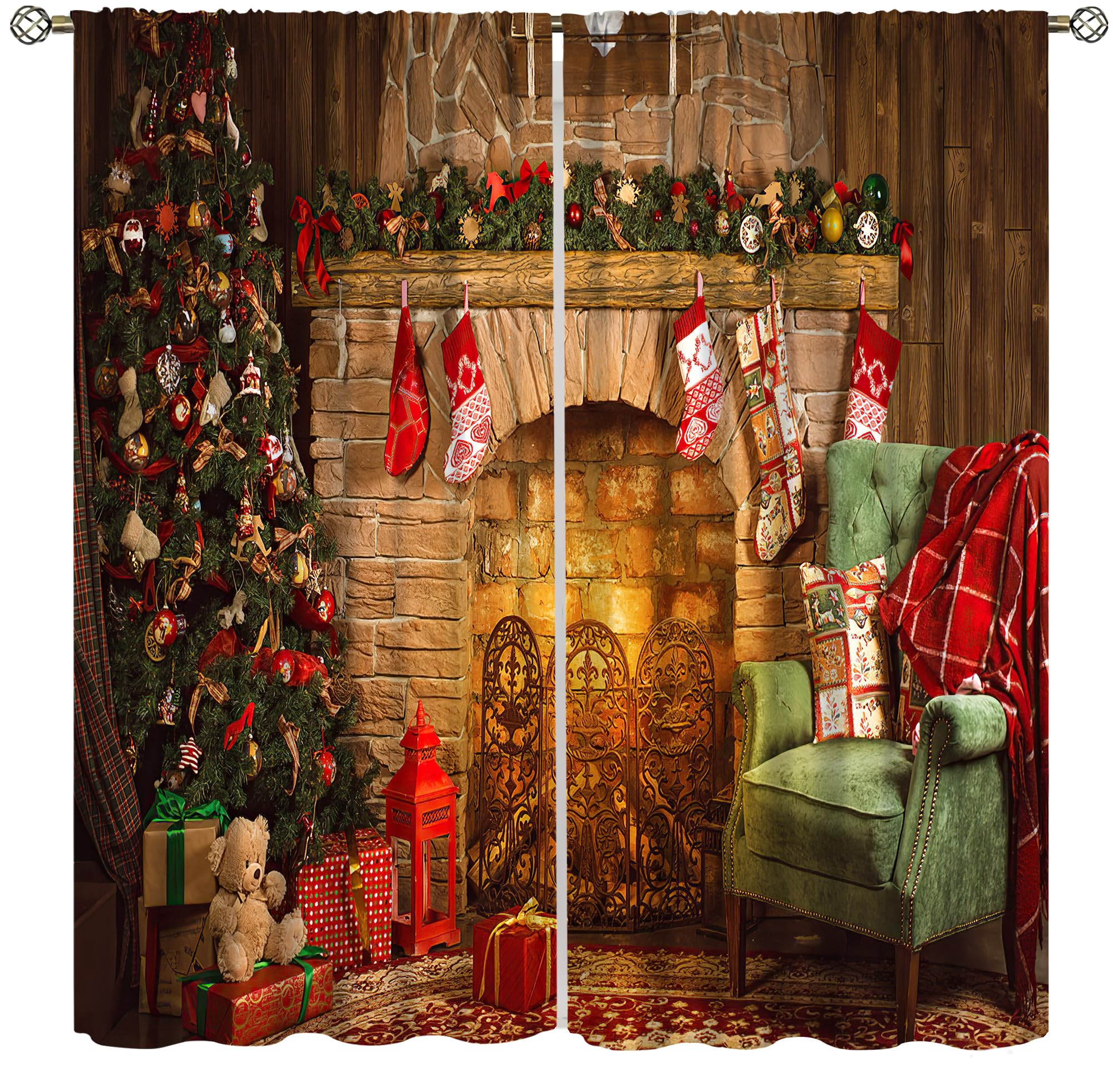 Amazon.com: Red Christmas Decorative Curtains, Winter Holiday Christmas ...