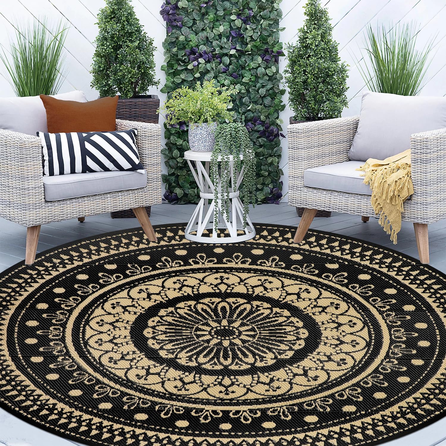 Amazon.com: Cekene Round Outdoor Rugs for Patio 8Ft Waterproof ...
