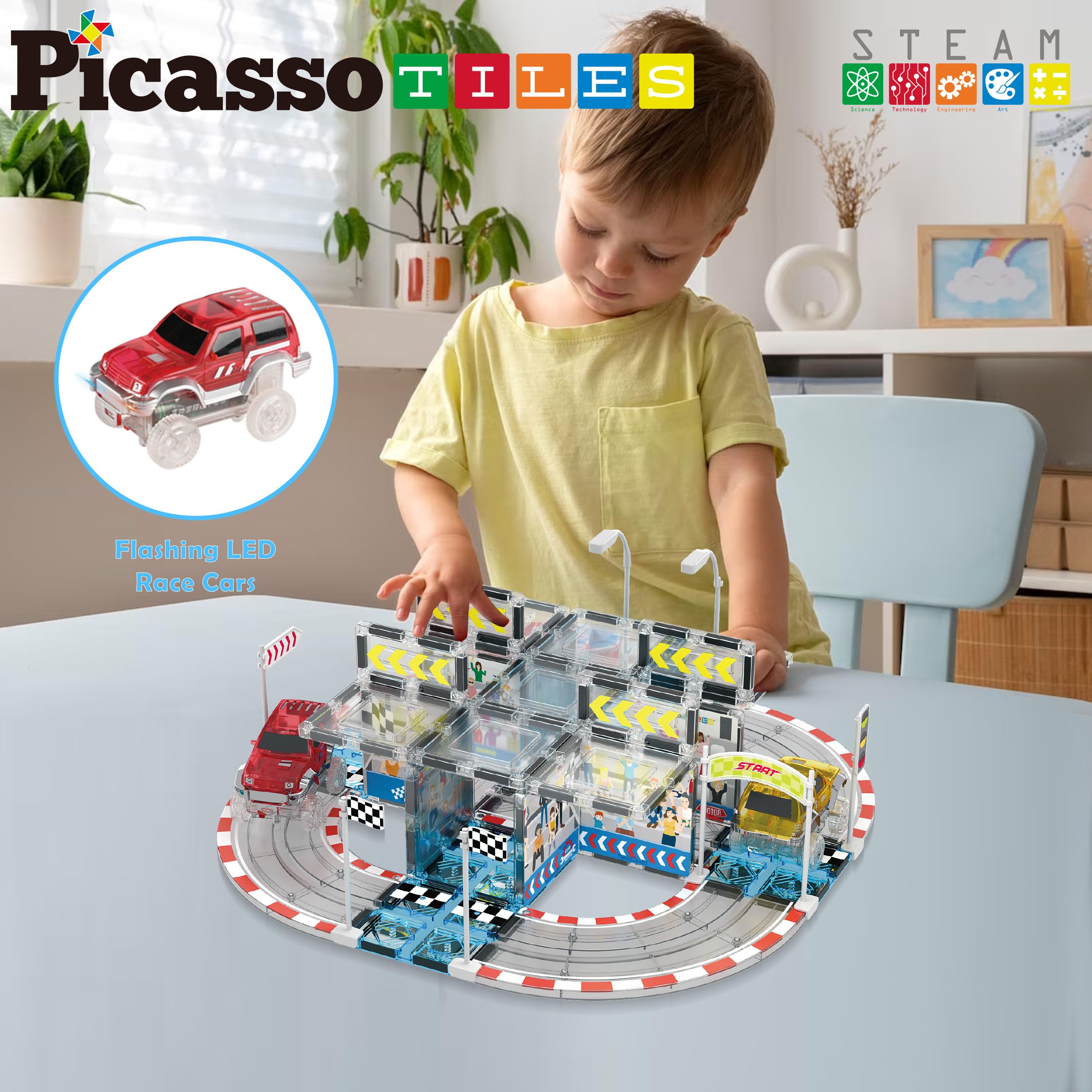 Snapklik.com : PicassoTiles Magnet Tile Race Car Track Construction Toy ...