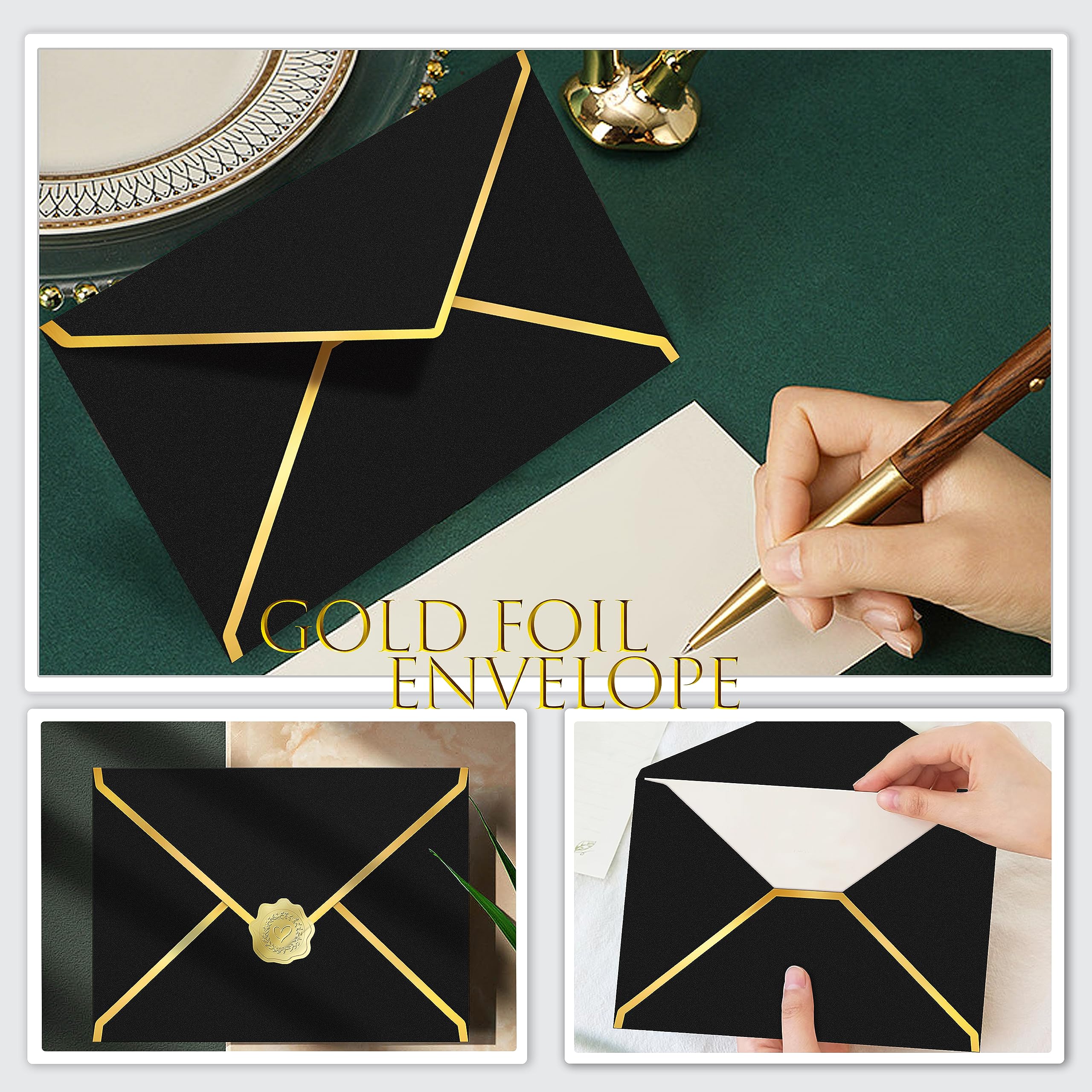 Snapklik.com : AVERZELLA 60 Pack Gold Envelopes 5x7 Bluk Black, 250G ...