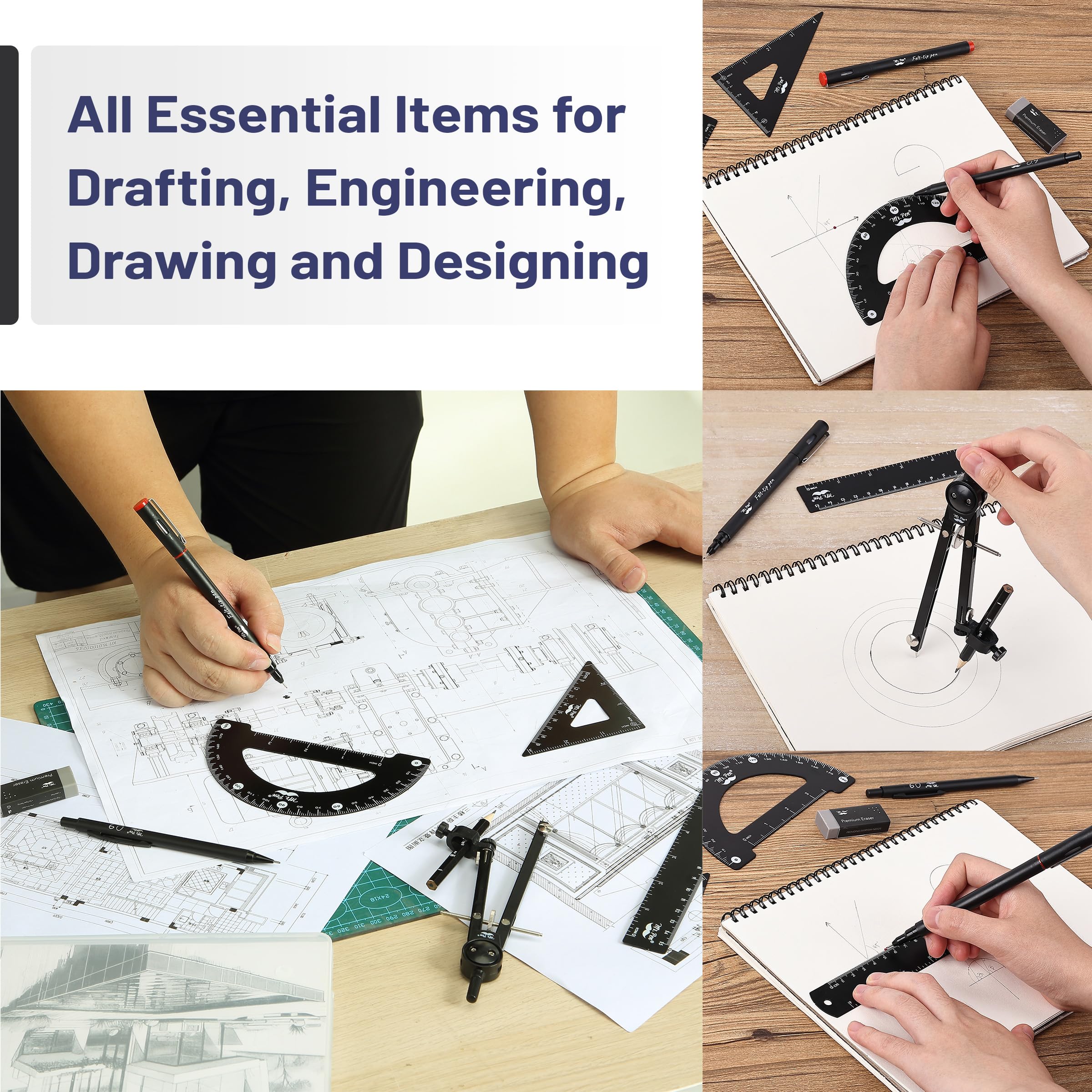 Snapklik.com : Mr Pen- Professional Geometry Set, 15pcs, Black Geometry ...