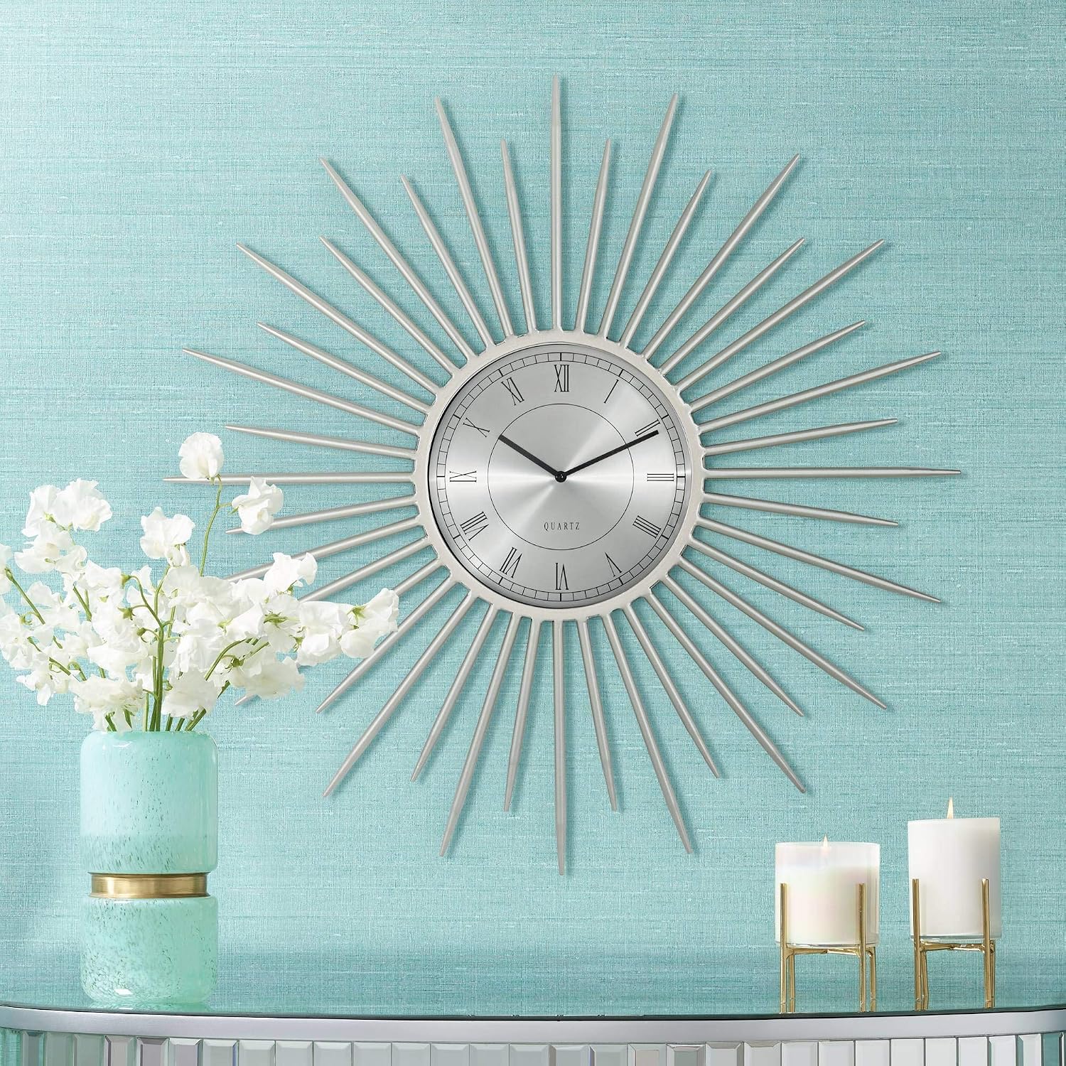 Amazon.com: Castallia Silver 28" Round Metal Wall Clock - River Parks ...