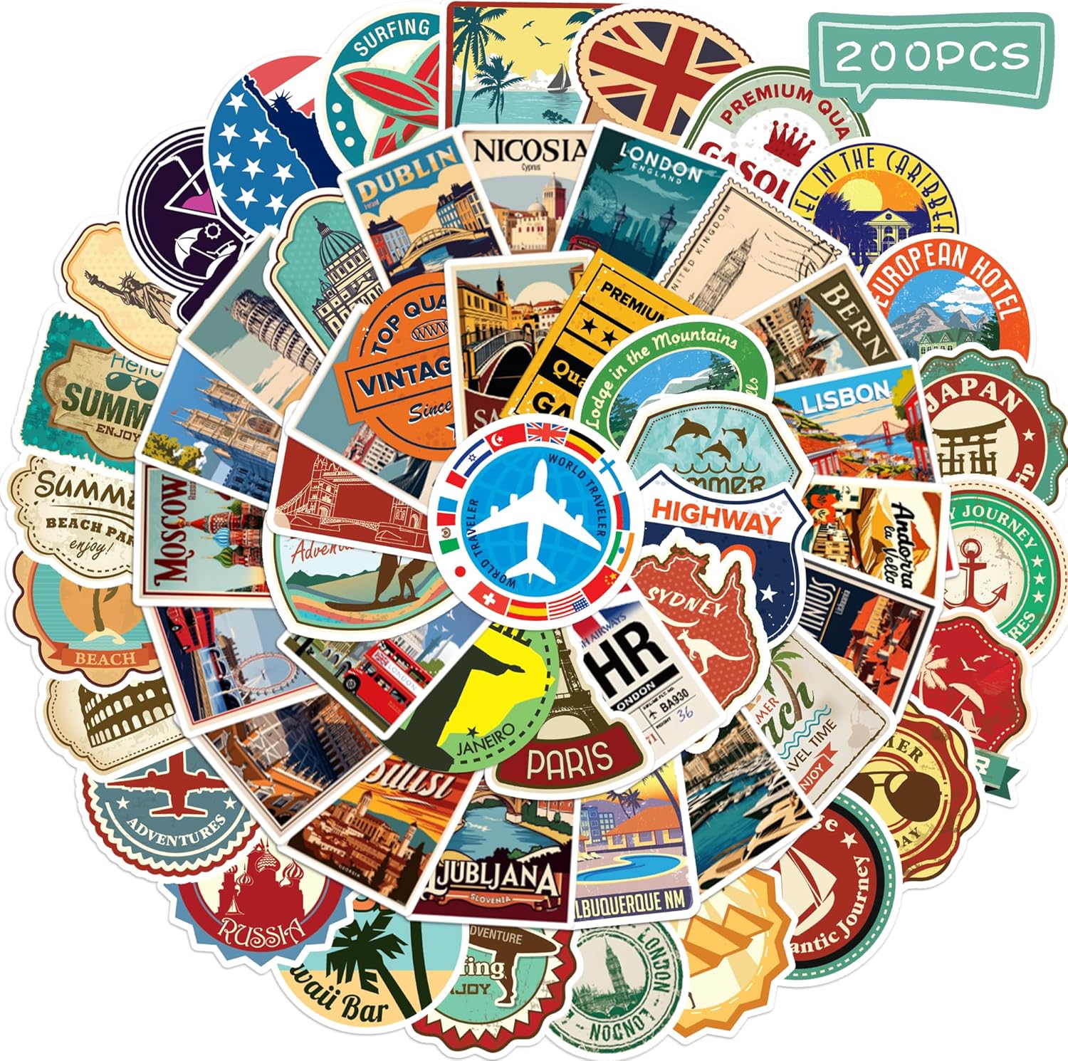 Amazon.com: YUISLE 200PCS World Travel London Stickers Pack for Luggage ...