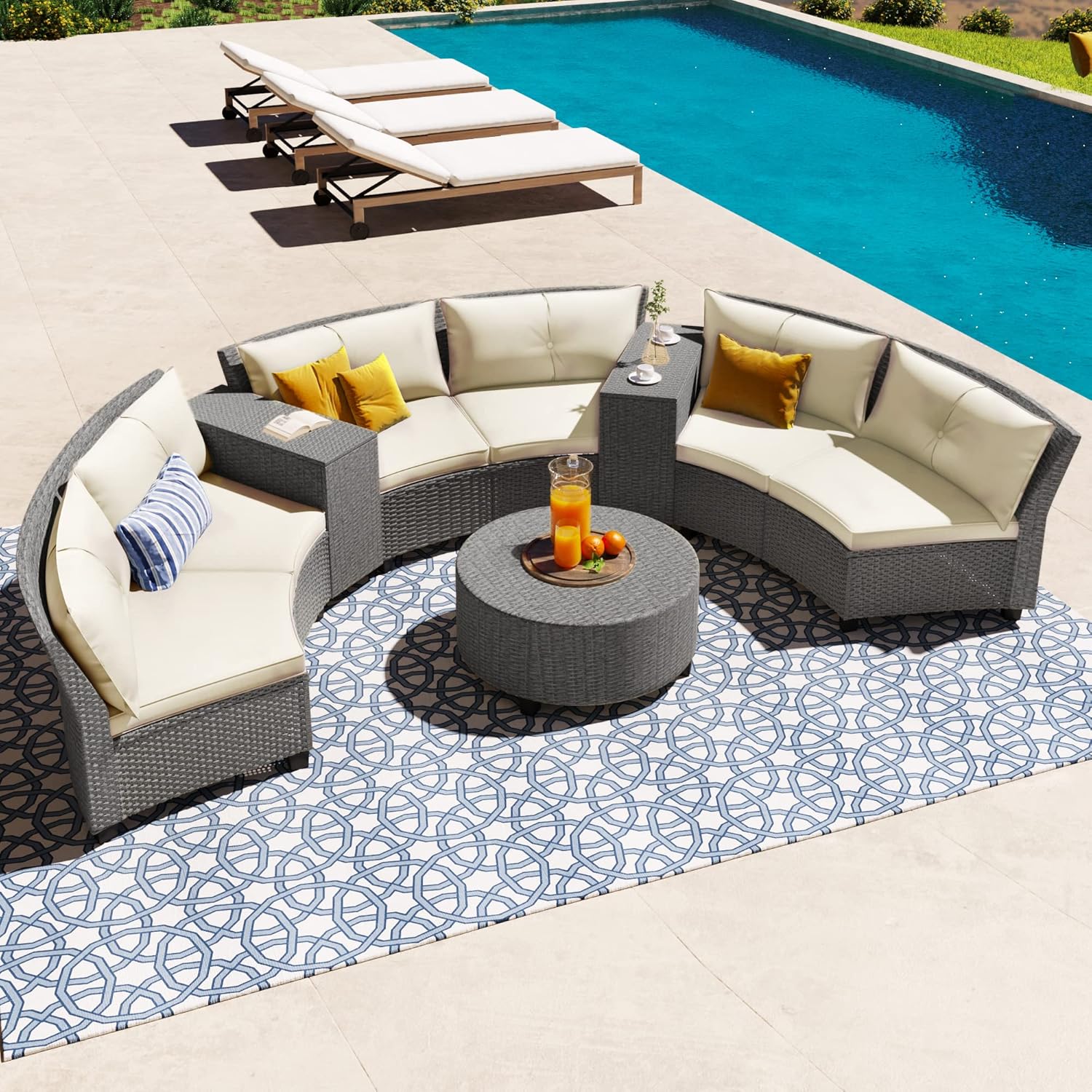Amazon.com: YSWH 9-Piece Modern Outdoor Half Moon Sofa Set, Fan-Shaped ...