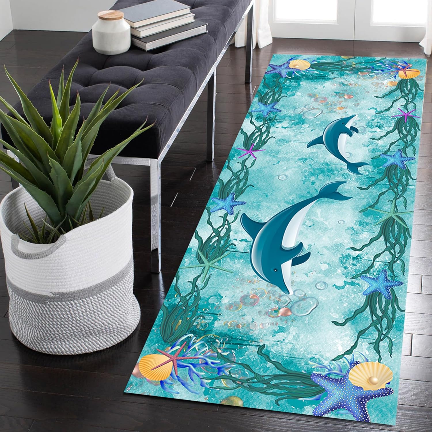 Amazon.com: EXINBU Nautical Runner Rug 2x7ft Sky Blue Starfish Seaweed ...