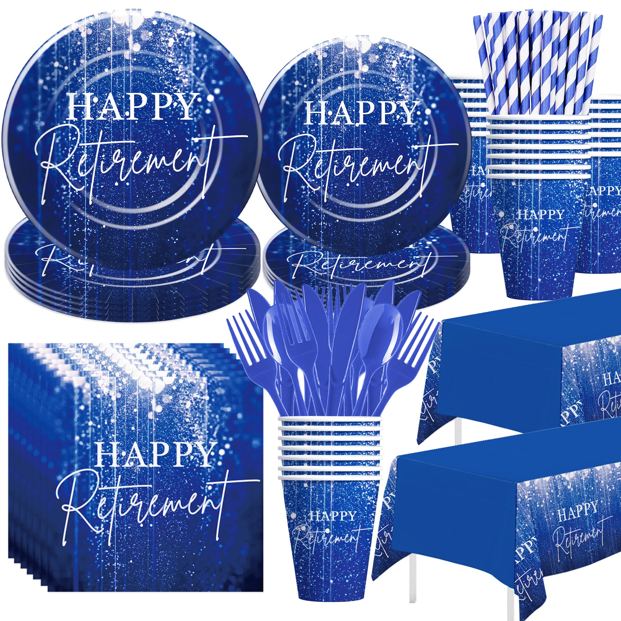 Amazon.com: Xenorik Blue Retirement Party Decorations Tableware - Happy ...