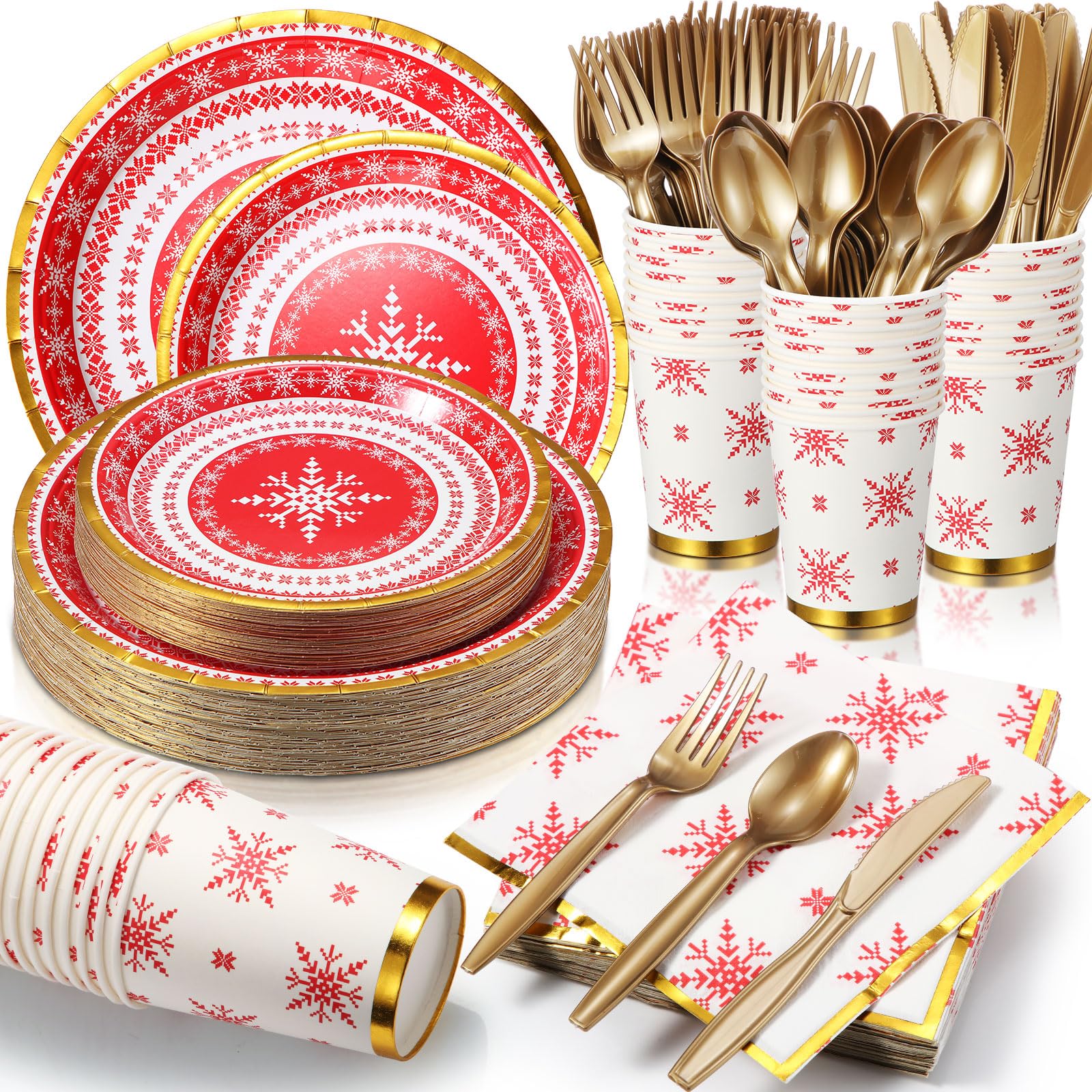 Amazon.com: Umigy 200 Pcs Christmas Dinnerware Set Disposable Red and ...