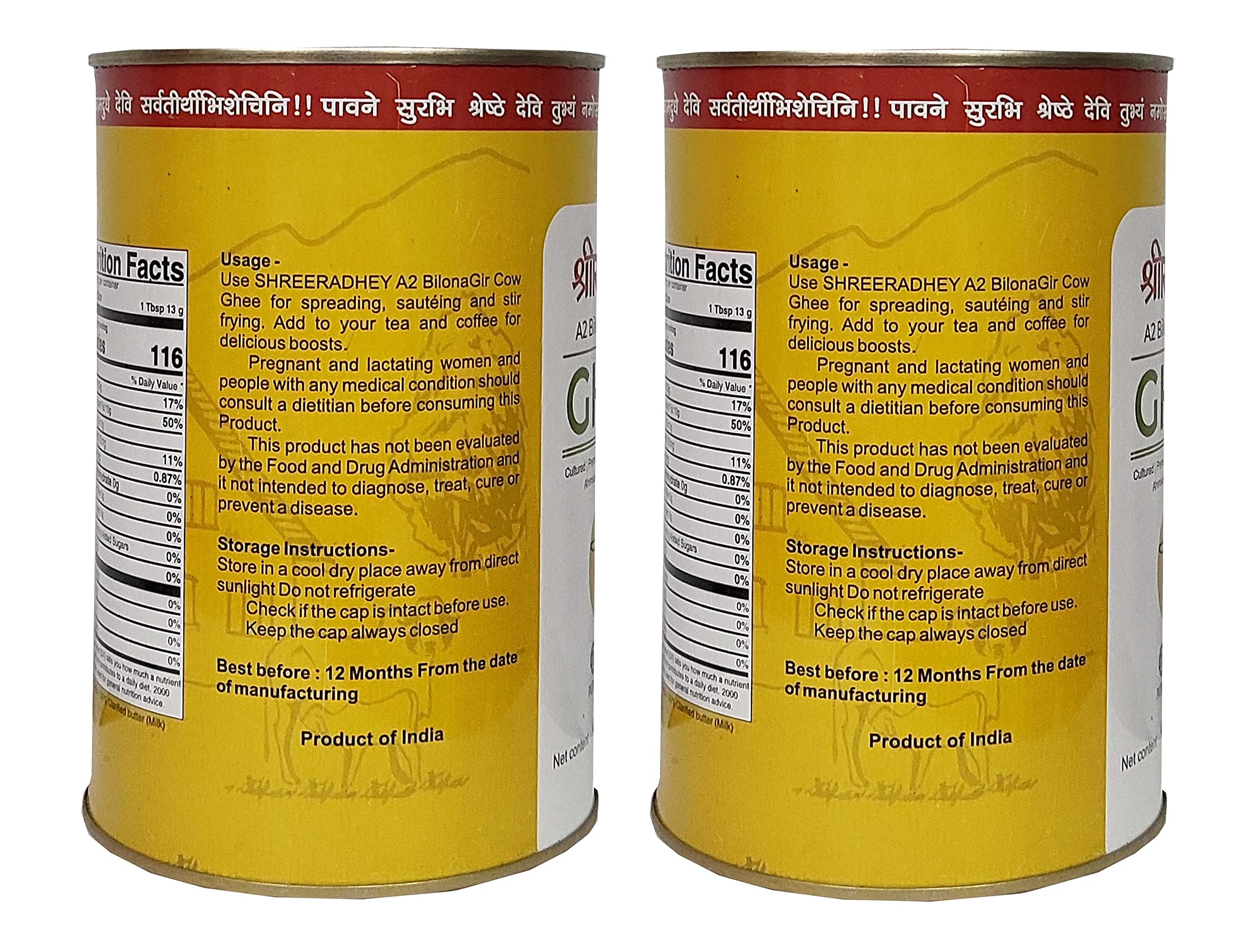 Buy SHREE RADHEY A2 Bilona Gir Cow Ghee | 1 Litre X 2 | Traditional ...
