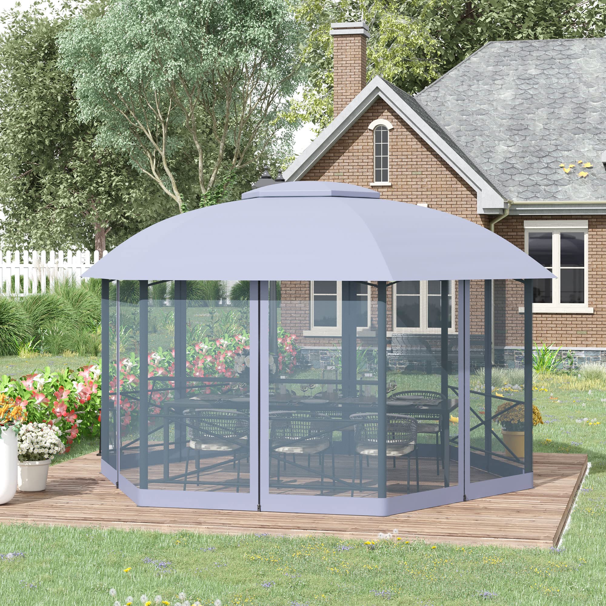 Outsunny Hexagon Patio Gazebo Garden Shelter Heavyduty
