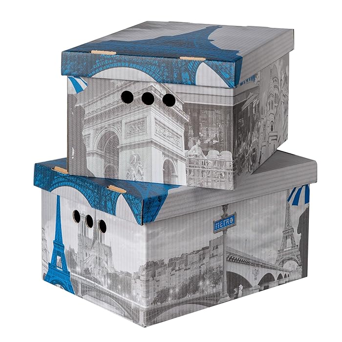 Buy Pack of 2 Decorative Storage Boxes With Lids Home Office Bedroom ...