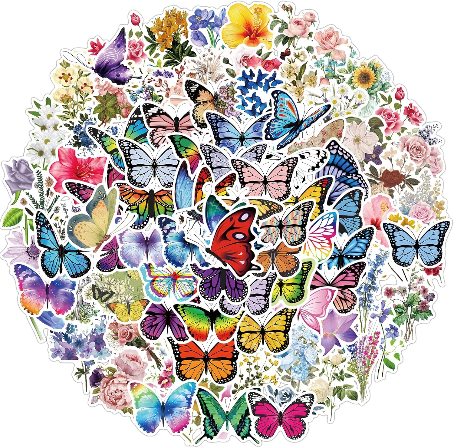Amazon.com: 100 Pcs Flower Butterfly Stickers Decals for Women Girls ...