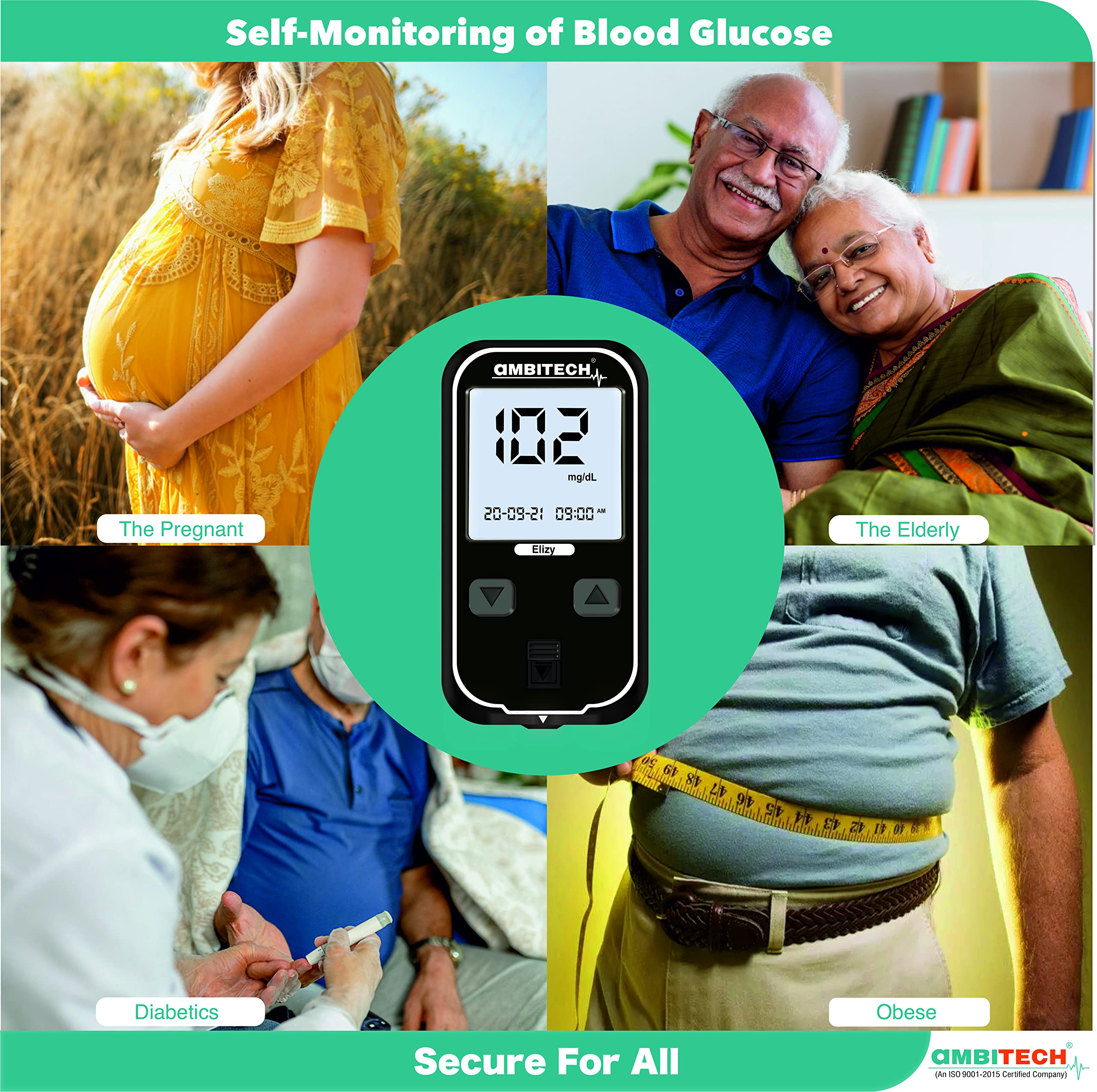 AMBITECH-CONTOUR AmbiTech Elizy blood glucometer and 25 strips with 25 ...