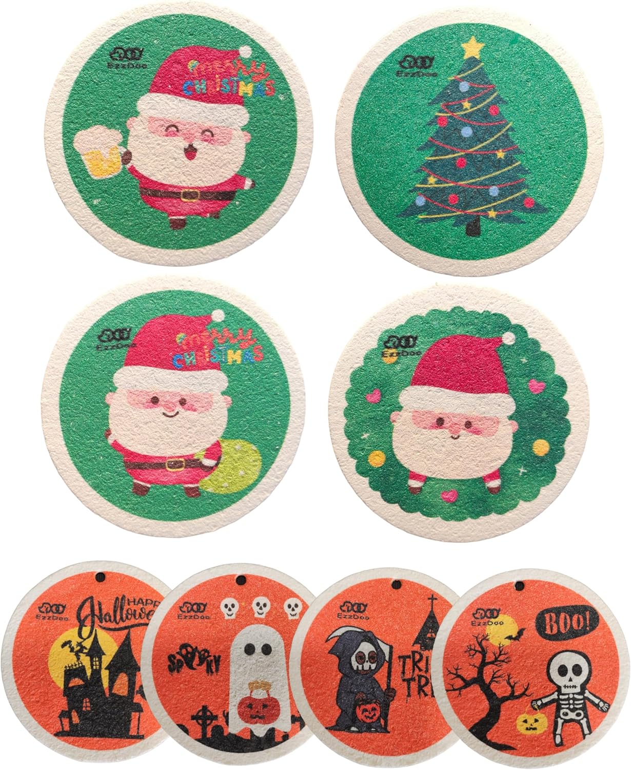 Amazon.com: EzzDoo 8 Pack Sponges Kitchen - 4 Christmas & 4 Halloween ...