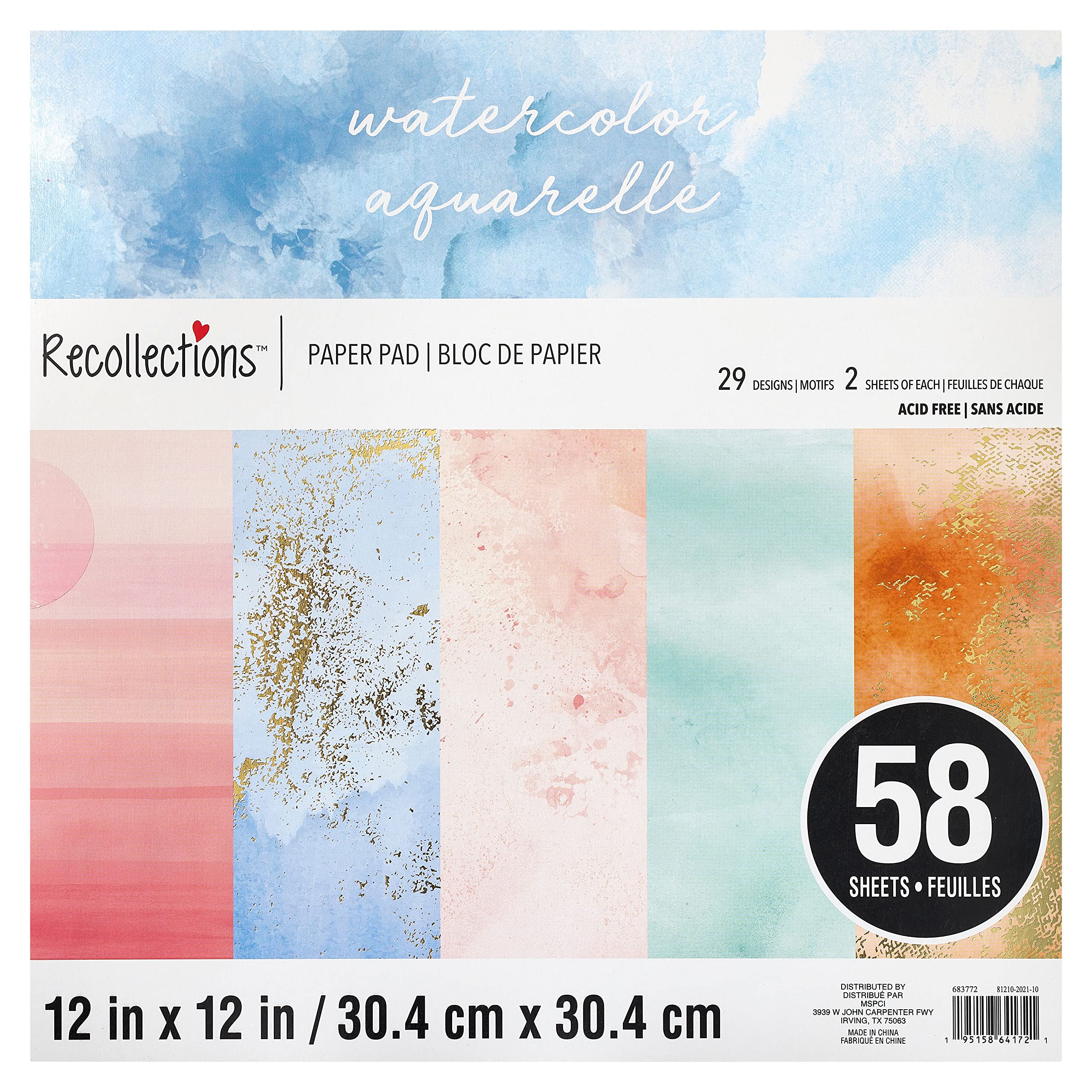 Amazon.com: 58 Sheets 12" x 12" Watercolor Paper Pad by Recollections ...