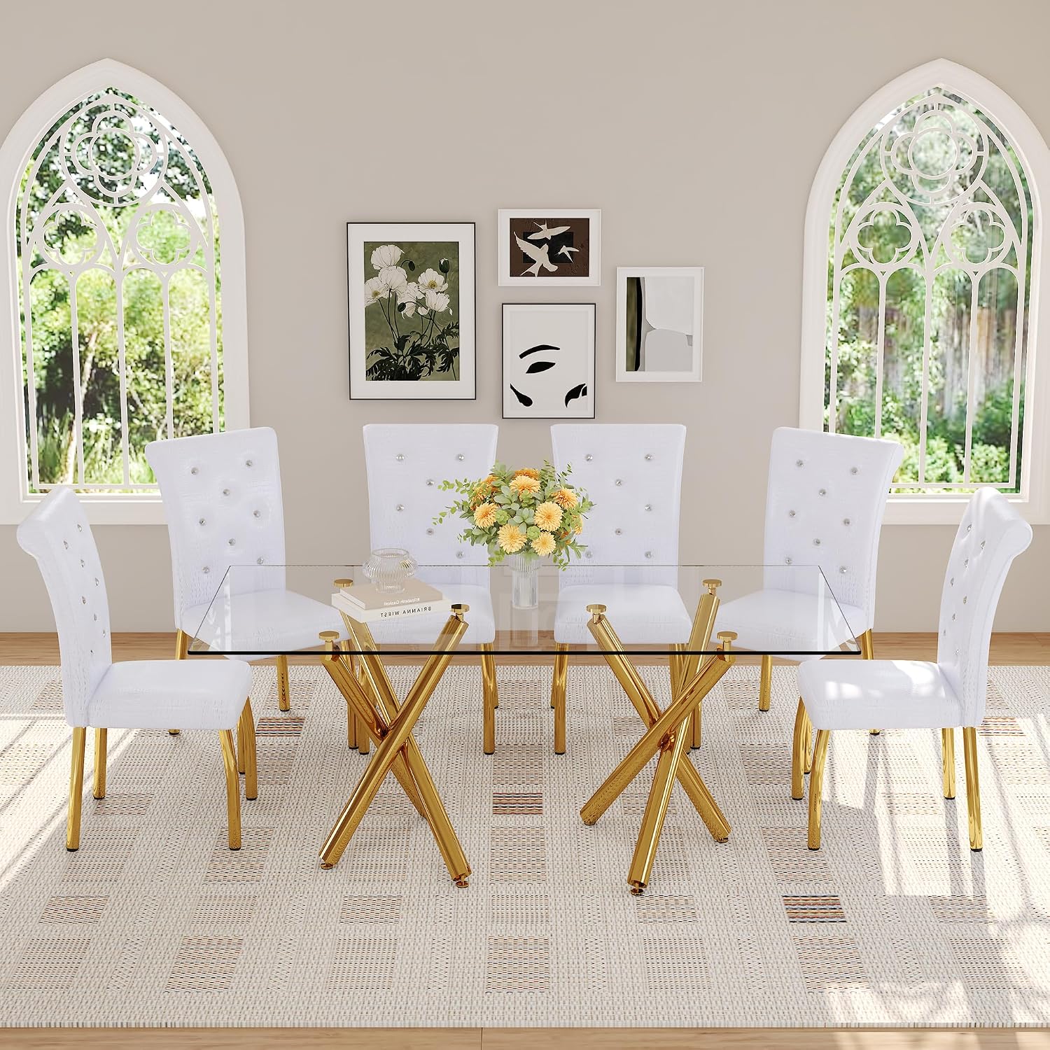 Amazon.com - Glass Dining Table Set for 6, 71" Large Tempered Glass ...
