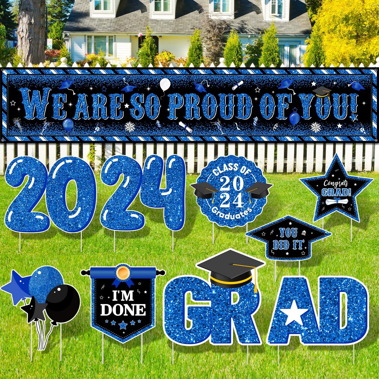 Amazon.com: Blue Graduation Yard Signs Class of 2024 Plastic Waterproof ...