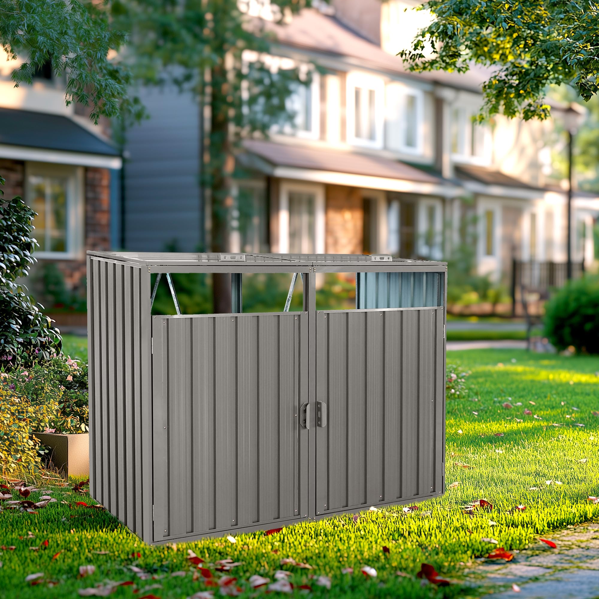 Snapklik.com : Outdoor Trash Can Shed Metal Garbage Enclosure For 2 ...