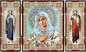 Amazon.com: Virgin Mary Icon Triptych, Madonna Extreme Humility With Archangels Saint Michael ...