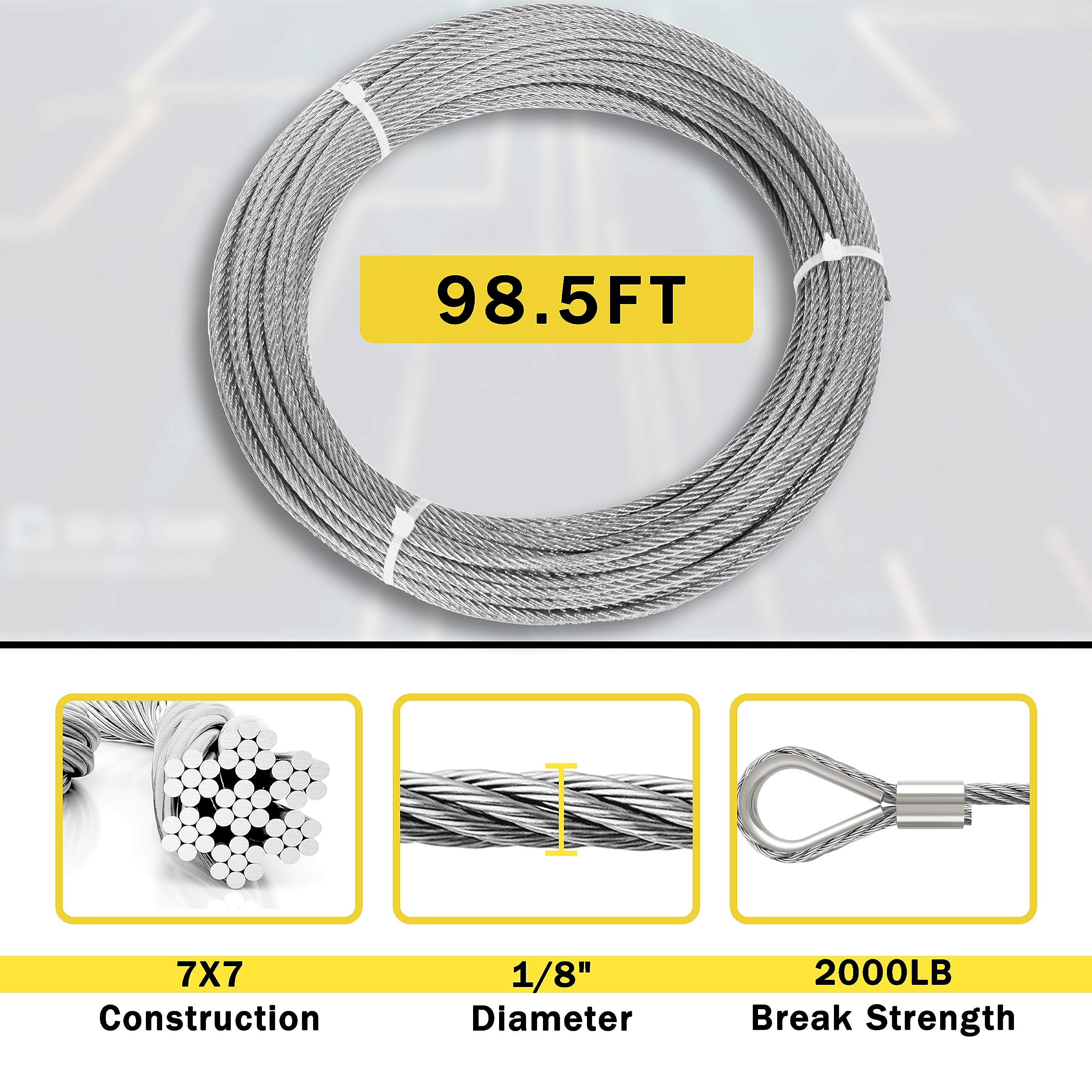 Snapklik.com : Wire Rope Kit 1/8" Stainless Steel Cable, 98.5FT Wire ...