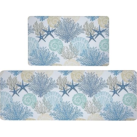 Amazon.com: Beach Coastal Kitchen Rugs Mats 2PCS 10mm Thickness Blue ...