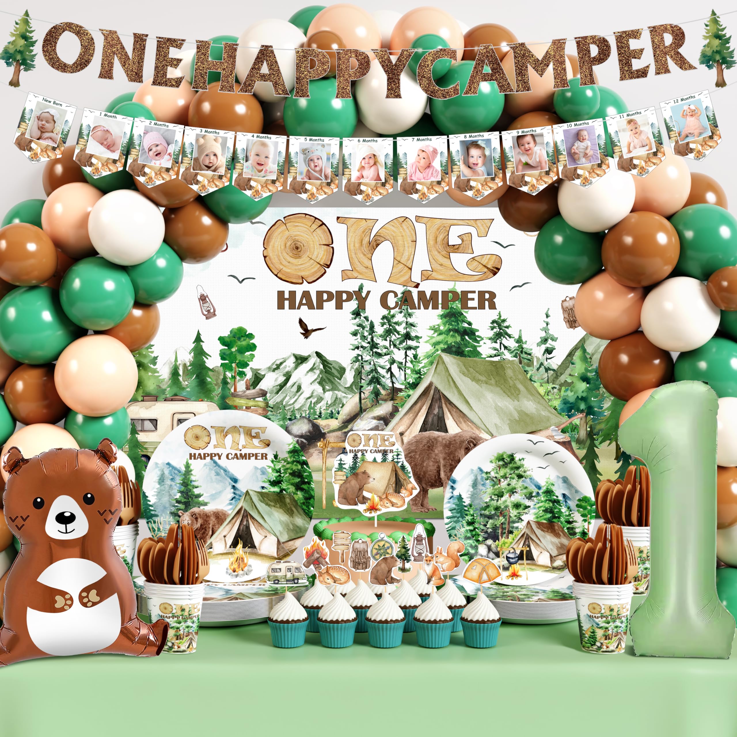 Amazon.com: One Happy Camper Birthday Decorations 187Pcs Camping 1st ...