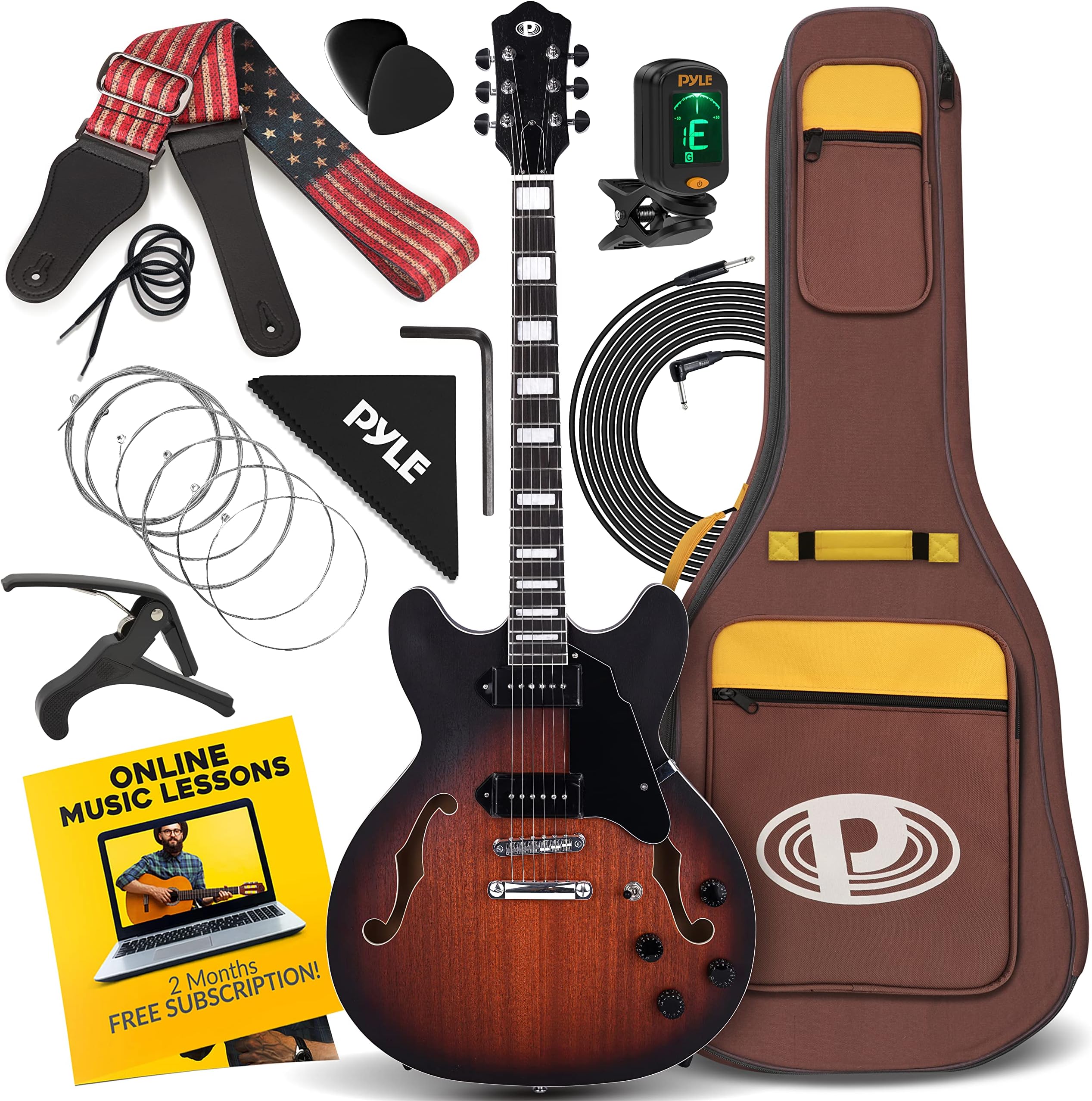 Amazon.com: IYV 6 String Semi-Hollow Electric Guitar Bundle with Gig ...