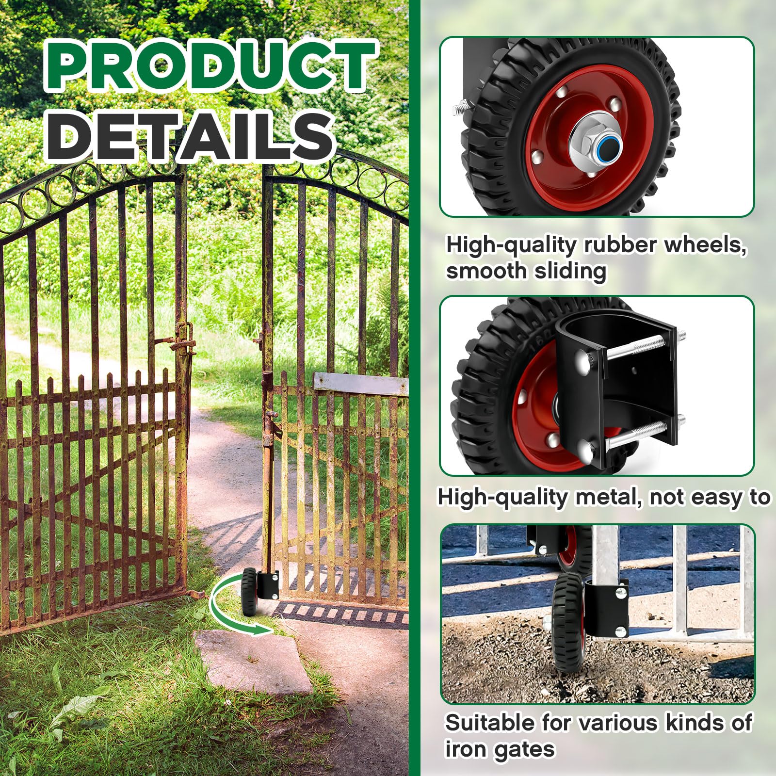 Snapklik.com : 1 Pack 6 Inch Farm Gate Wheel Fence Support For Heavy Duty 1-5/8" To 2" Diameter ...