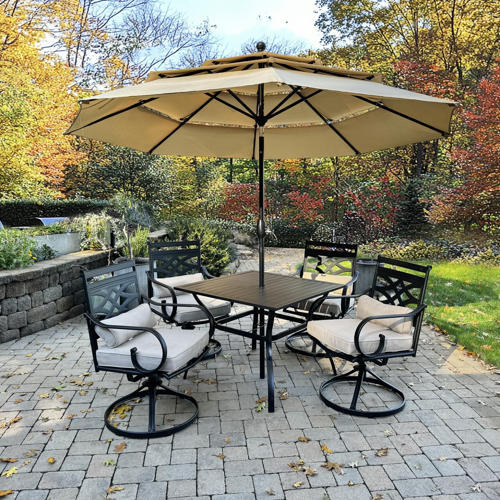Amazon.com: MFSTUDIO 6 Pieces Patio Umbrella Dining Sets with 4 Swivel ...